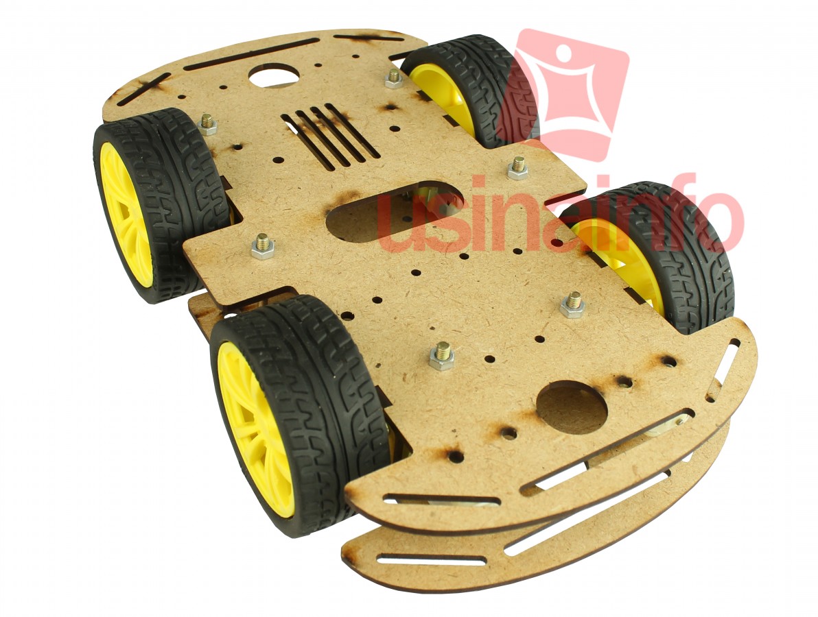 Carrinho Arduino MDF / Carro Robô 4WD 80RPM - Kit Chassi - Usinainfo