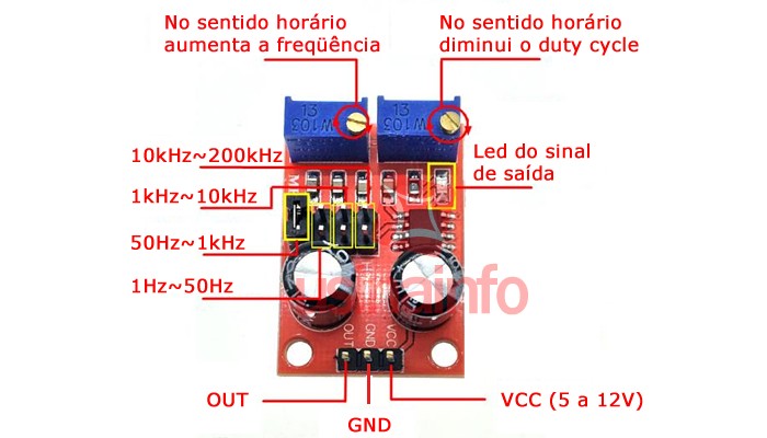 Módulo Gerador de Pulso Frequência NE555 para Arduino - 1Hz a 200kHz - Usinainfo