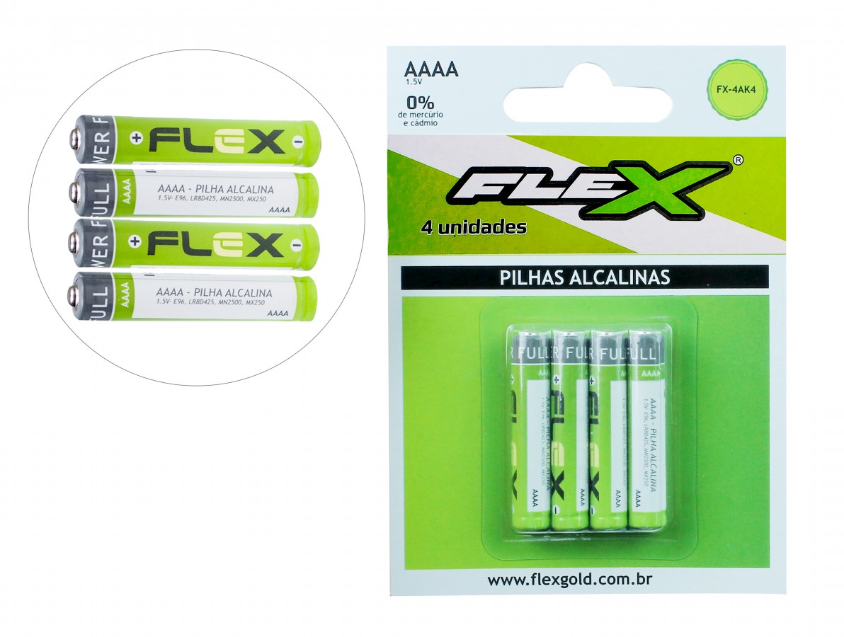 Pilha AAAA 4A 1,5V Alcalina Flex - Kit com 4 unidades - UsinaInfo
