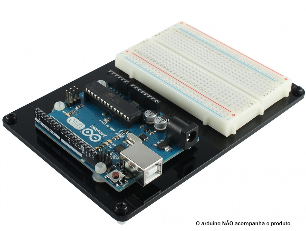 Base Acrílica para Arduino Uno com Protoboard + Parafusos - UsinaInfo
