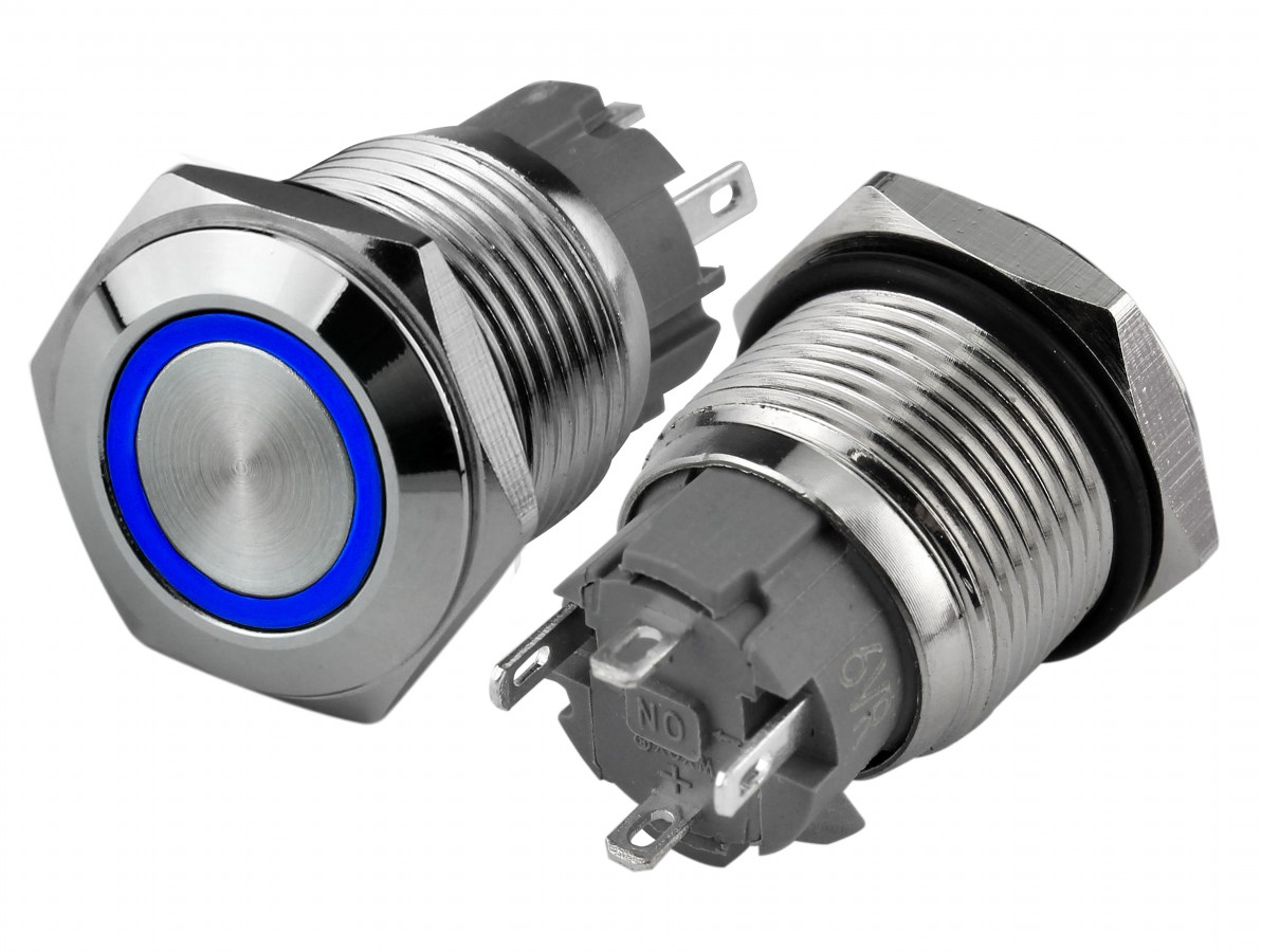 Pulsador Push Button NA em Aço Inox com LED Azul - UsinaInfo