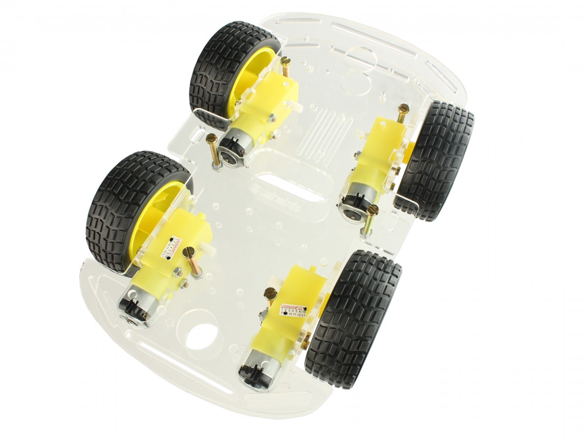 Carrinho Arduino Robô 4WD 200RPM Acrílico 3mm - Kit Chassi - Usinainfo