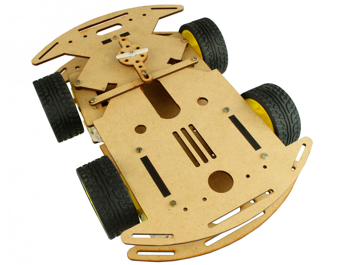 Carrinho Arduino Mdf 4wd 200rpm V2 Com Micro Servo Motor E Eixo Móvel